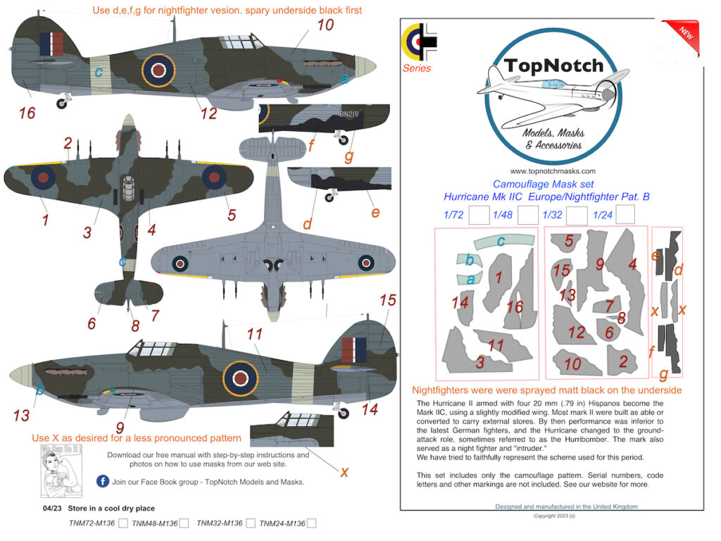 Hurricane Mk IIC Europe/Nightfighter Pat B - TopNotch Masks